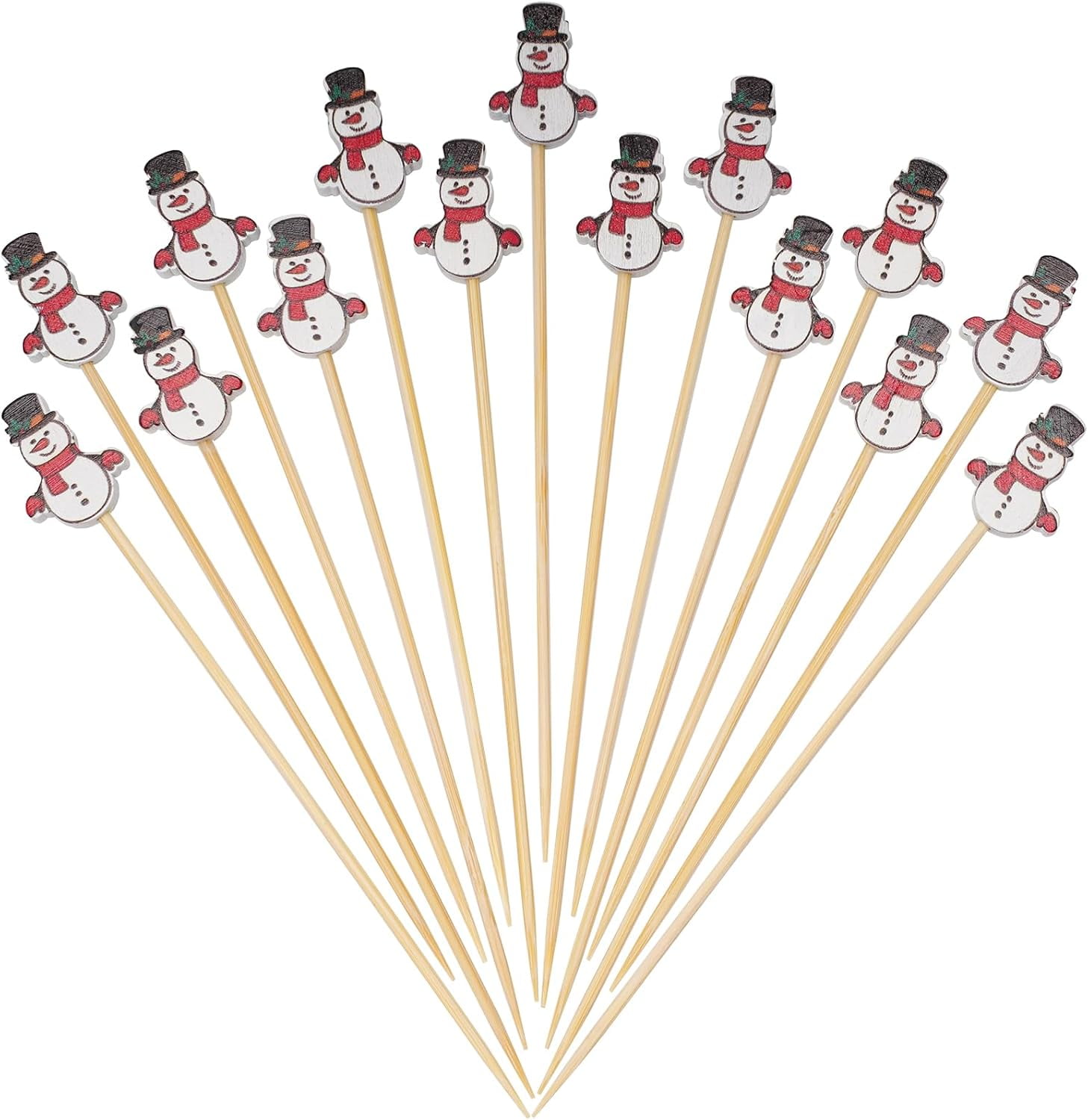 100 Pcs White Christmas Snowman Cocktail Picks, 5 Inch Long Bamboo ...