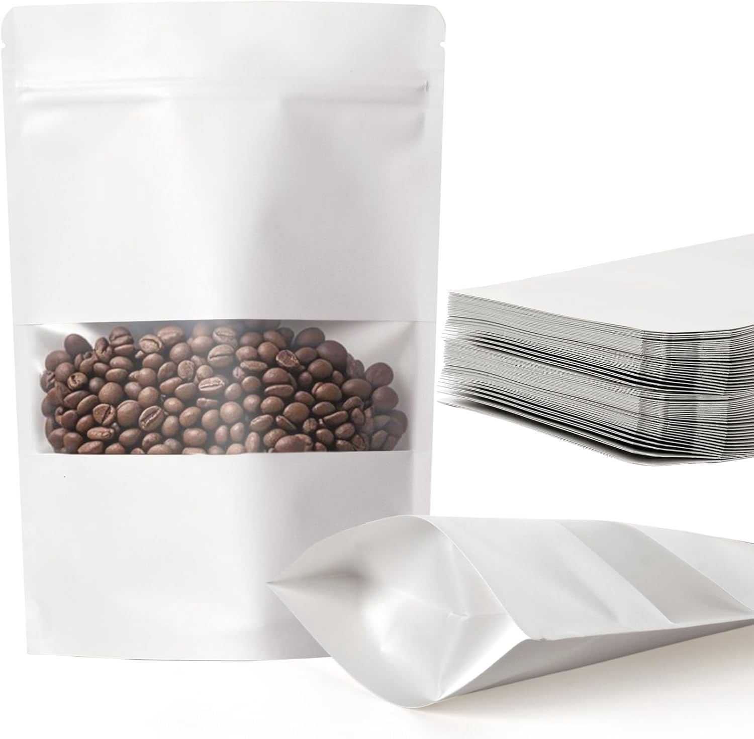 100 Pcs White Kraft Paper Bags with Window, 5.5" x 7.9" Stand Up ...