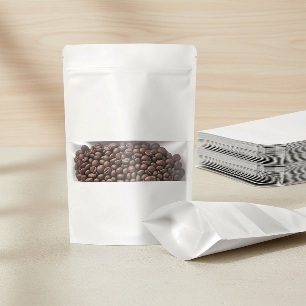 100 Pcs White Kraft Paper Bags with Window, Stand Up Pouches Bags, Food ...