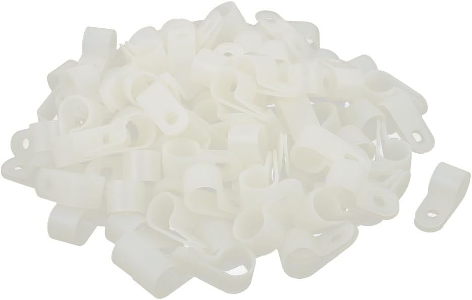 100 Pcs White Nylon R Type Cable Clip Clamp for 11.9mm Dia Wire Hose ...