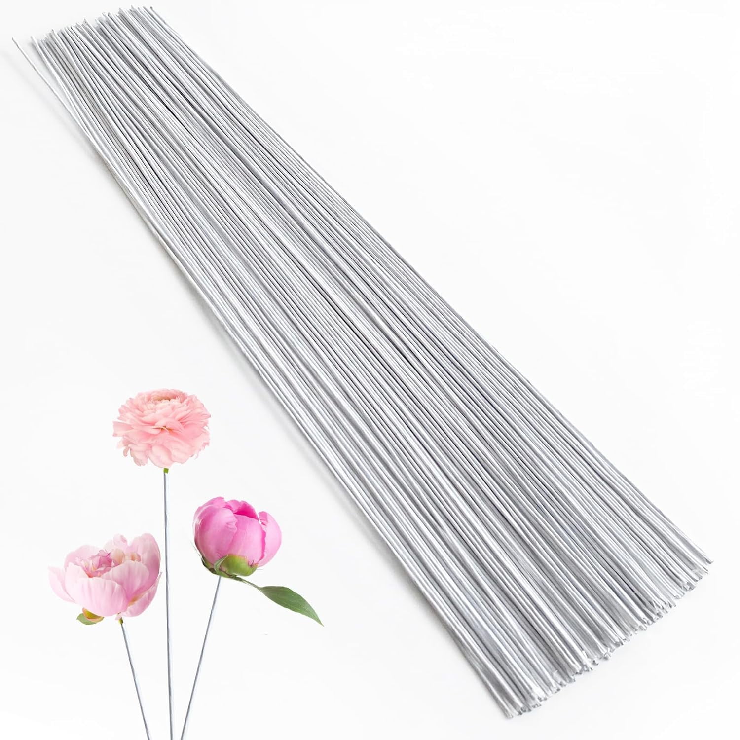 100 Pcs White Paper Wrapped Floral Stems Wire, 14 Inch 18 Gauge, Crafts ...