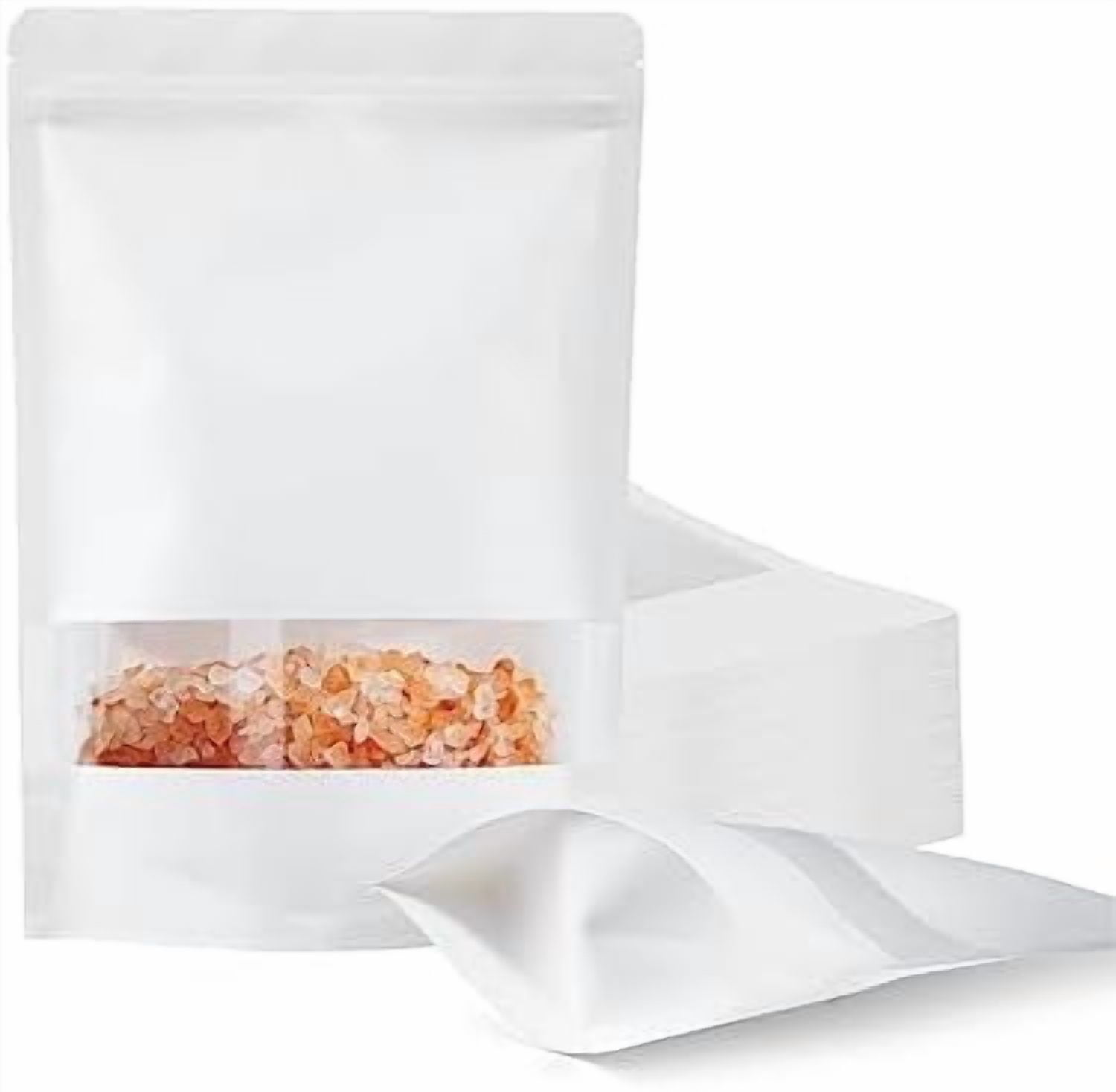 100 Pcs White Reusable Paper & Plastic Stand Up Pouches with Zipper ...