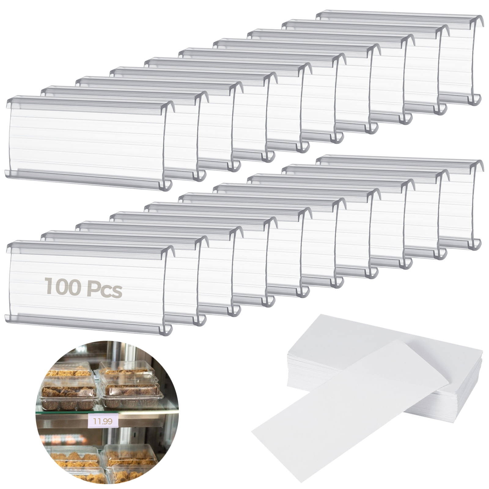 100 Pcs Wire Shelf Label Holders, 3" x 1.33" Clear Plastic Retail Label ...