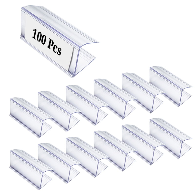 100 Pcs Wood Shelf Label Holders Clear Plastic Price Tag 2.4 in L x 1 ...