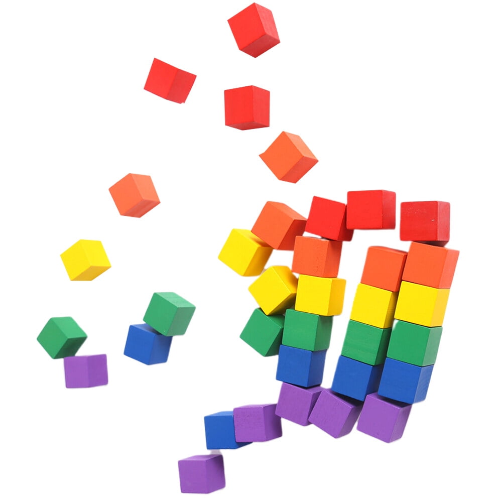 100 Pcs Wood Square Block Cubes Building Blocks for Kids Pupils ...