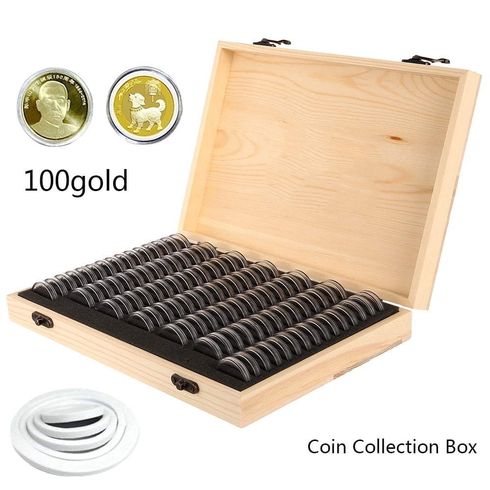 100 Pcs Wooden Coins Storage Box Round Coin Capsules Acrylic Plastic ...