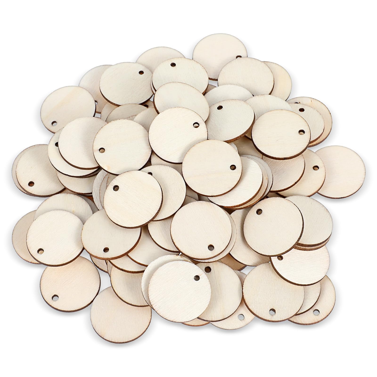 100 Pcs Wooden Craft Circles 1 Inch Unfinished Blank Wood Circle ...