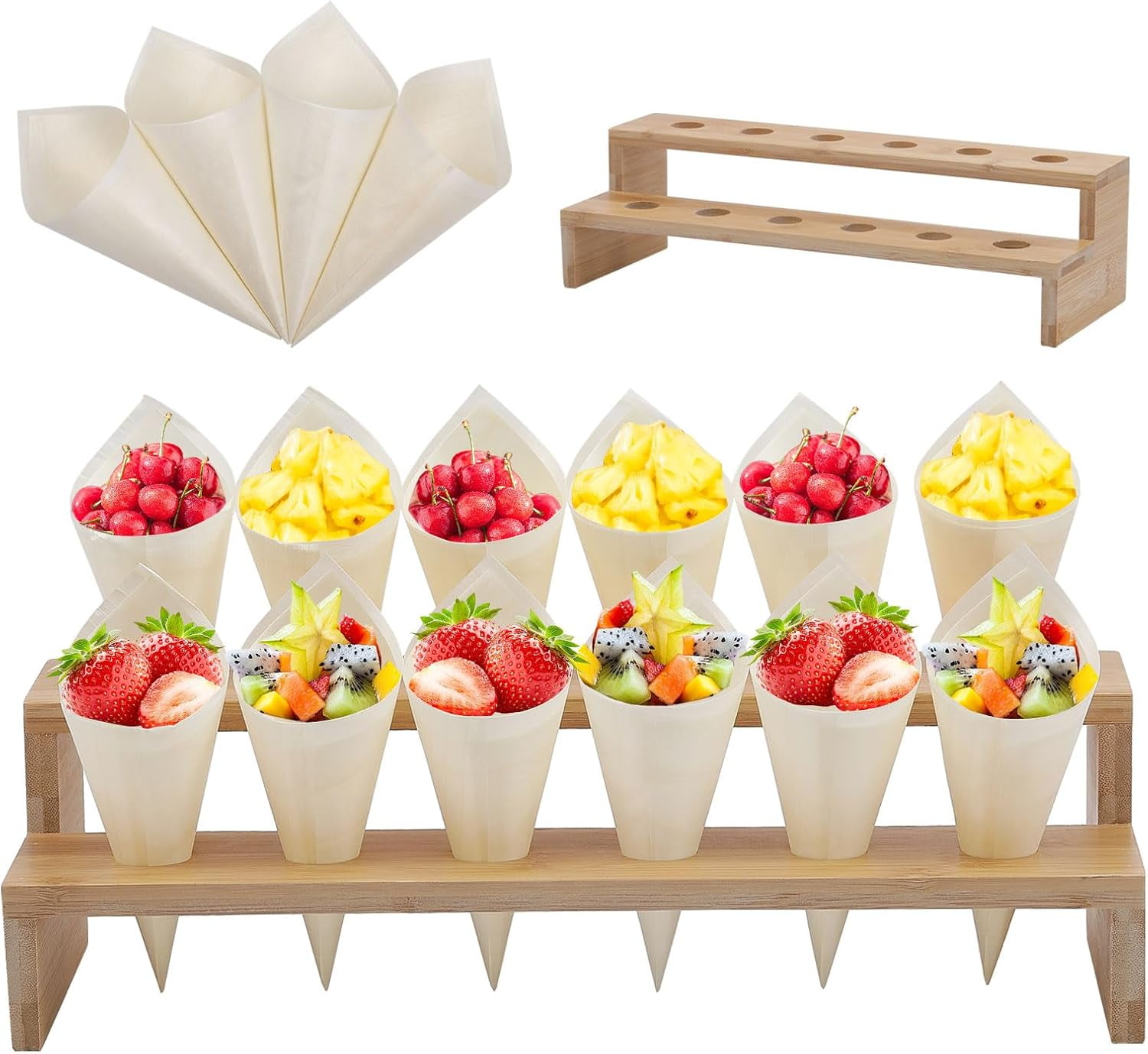 100 Pcs Wooden Ice Cream Cone Holders with 12 Holes Bamboo Food Cone ...