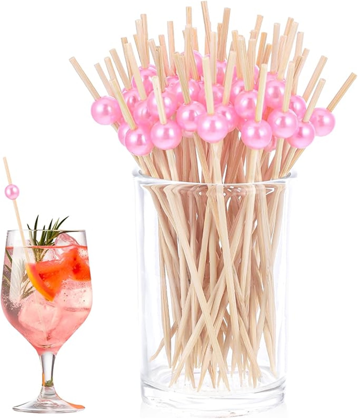 100 Pcs Wooden Toothpicks,Cocktail Toothpicks with Pink Pearl ...