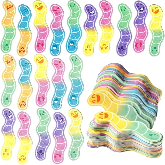 100 Pcs Worm Bookmarks Bulk Holographic Glitter Gummy Book Worm ...