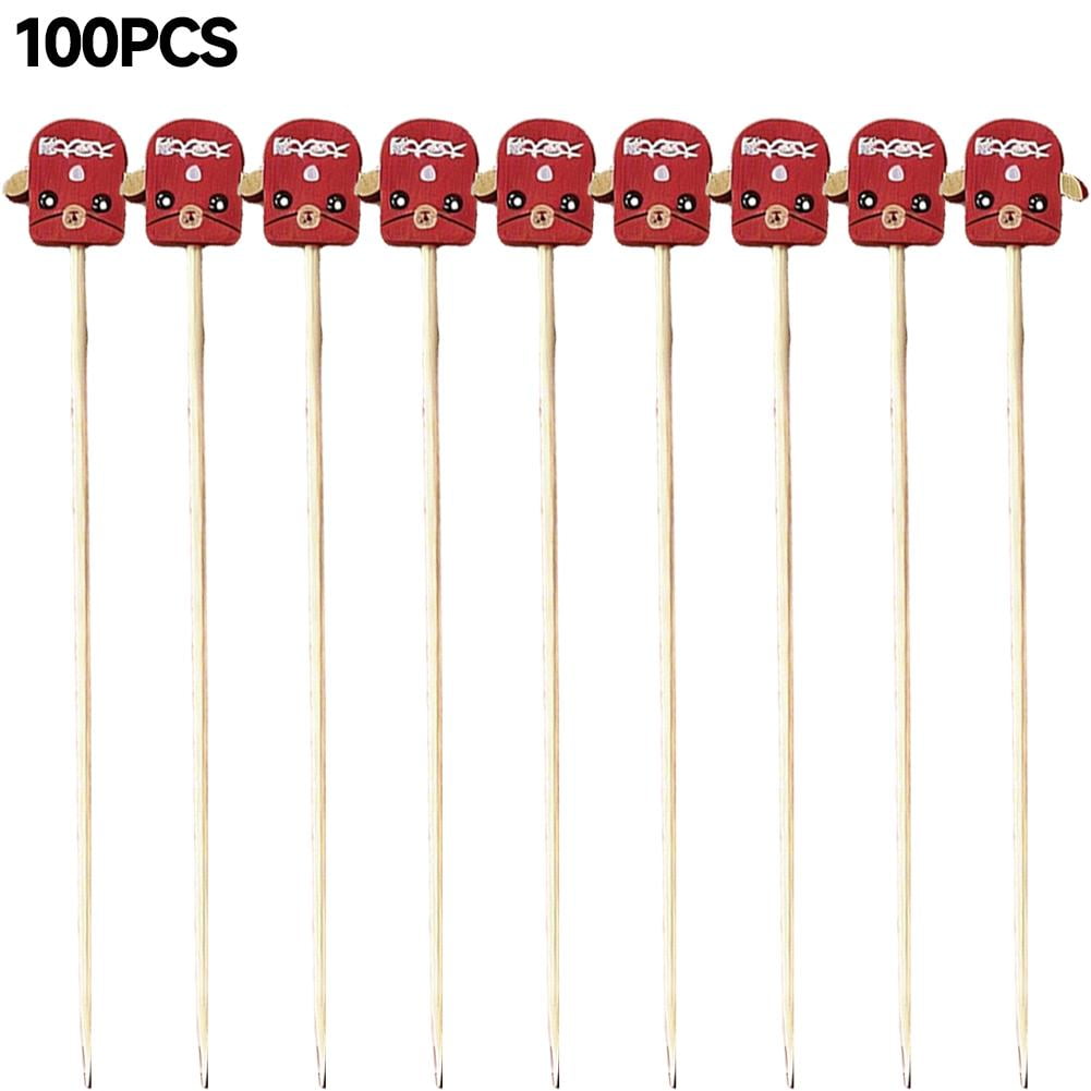 100 Pcs Year of The Horse Fruit Picks, 4.7inch Bamboo Cocktail Sticks ...