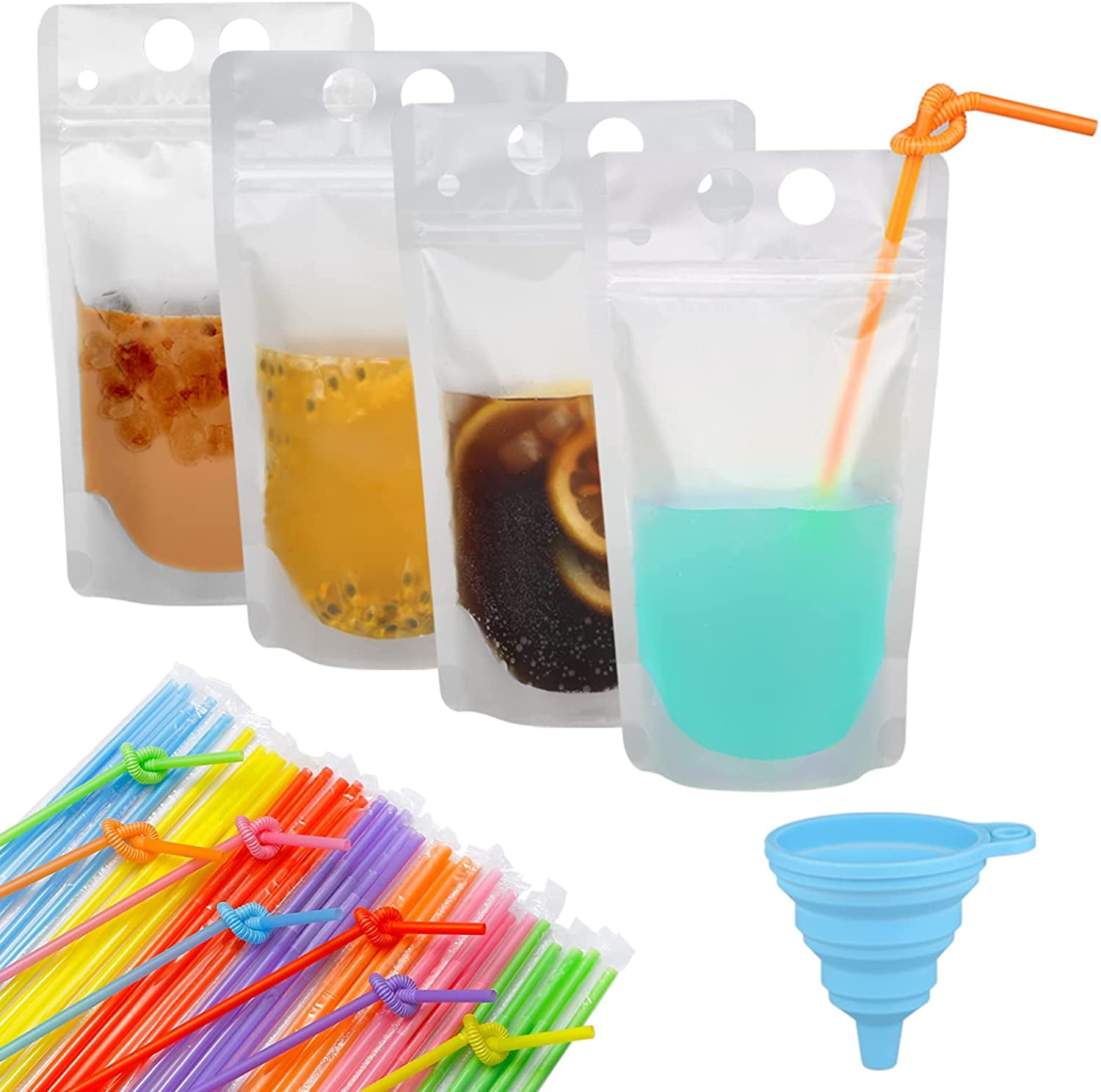 100 Pcs Zipper Plastic Pouches Drink Bags,Heavy Duty Hand-Held ...