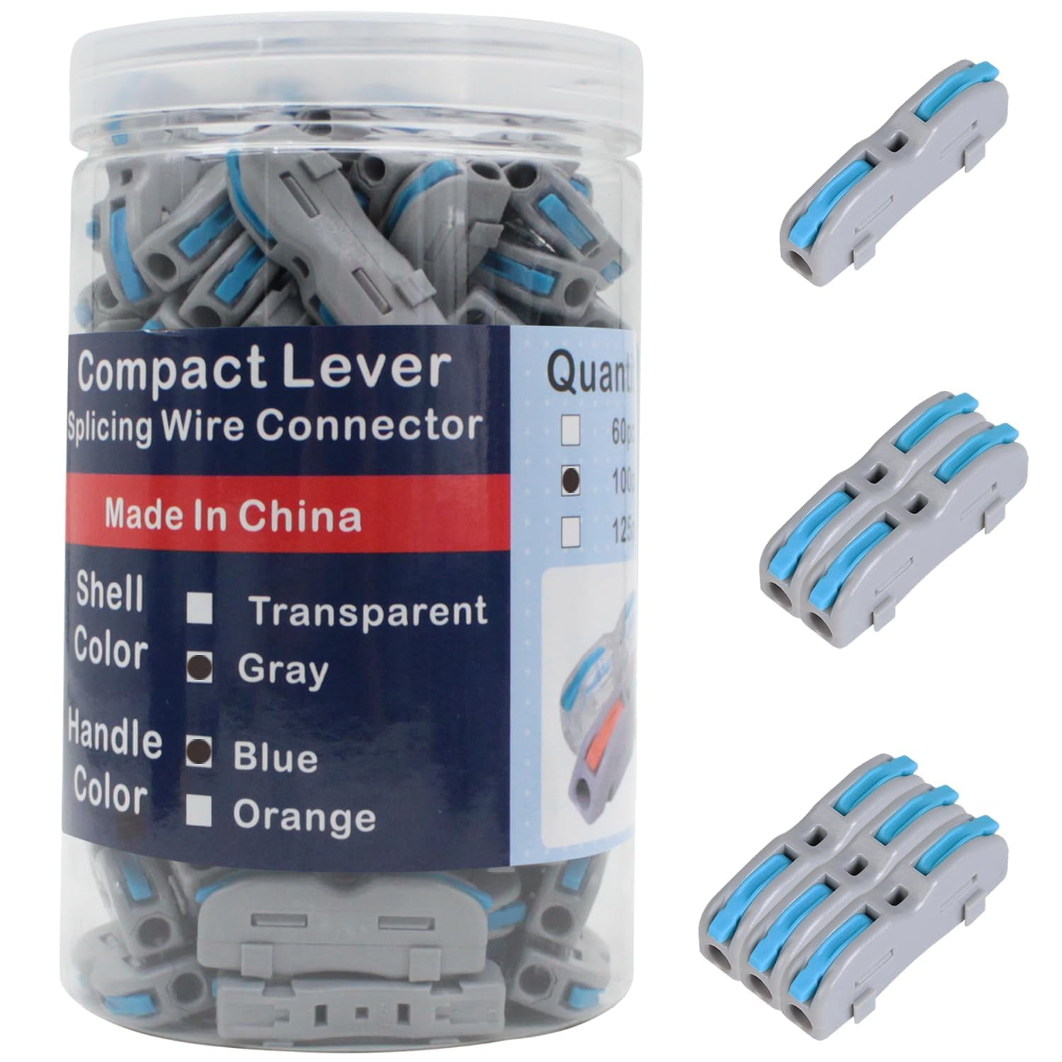 100 Pcs in Buckets of Compact Lever Splicing Wire Connectors, 1 in 1 ...
