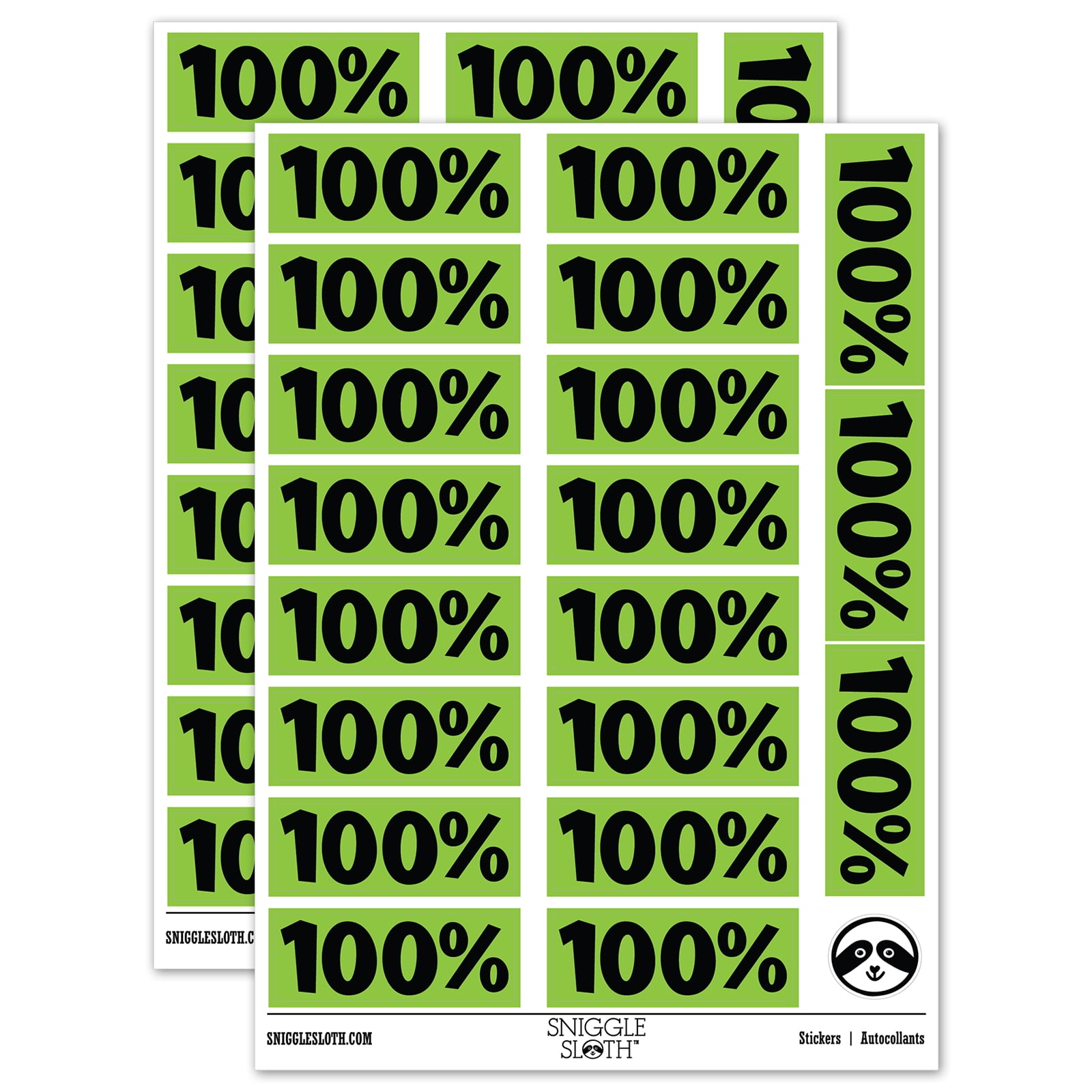 100% Percent Teacher Student School Sticker Set - Light Green - Matte ...