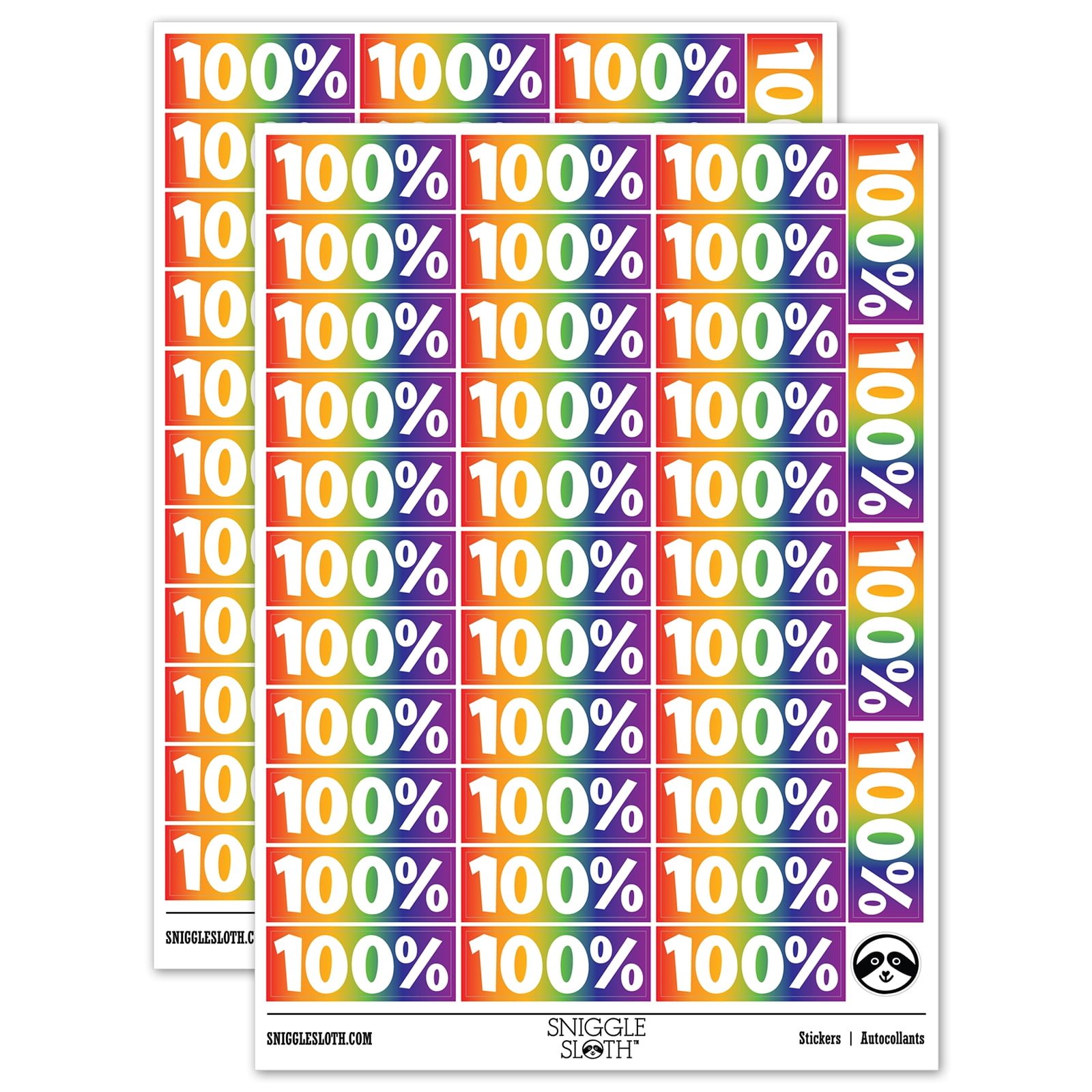 100% Percent Teacher Student School Sticker Set - Rainbow - Gloss ...