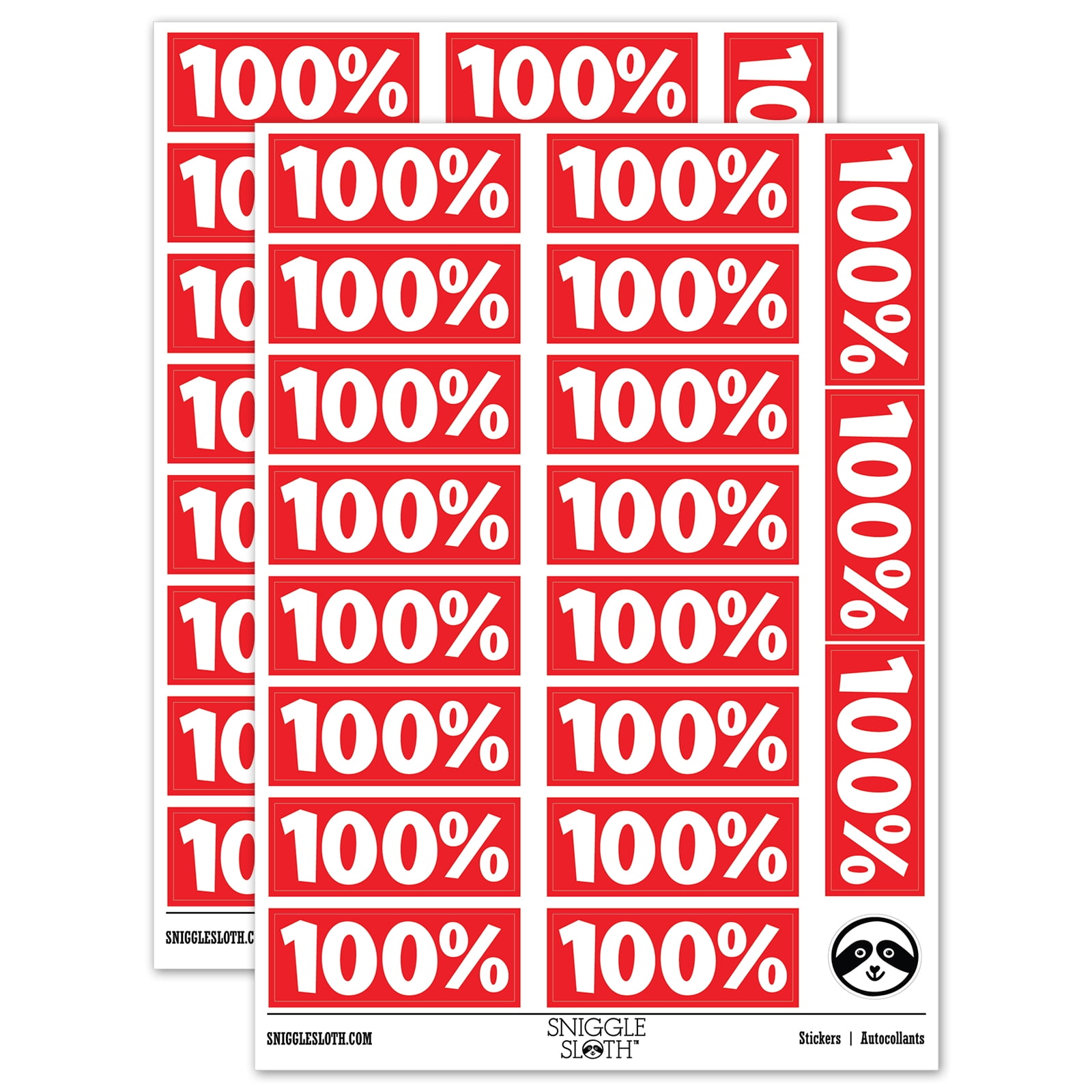 100% Percent Teacher Student School Sticker Set - Red - Matte Finish ...