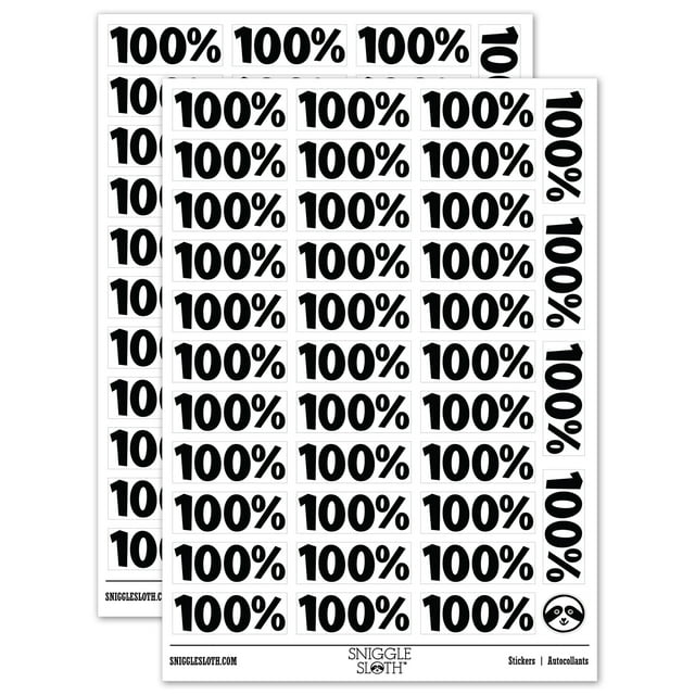 100% Percent Teacher Student School Sticker Set - White - Gloss Finish ...
