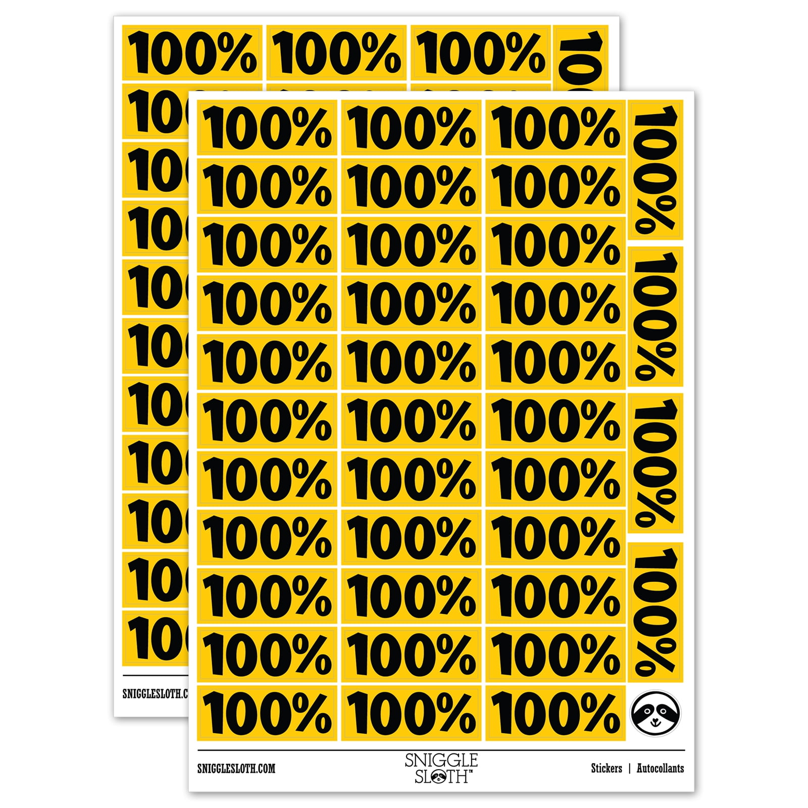 100% Percent Teacher Student School Sticker Set - Yellow - Matte Finish ...