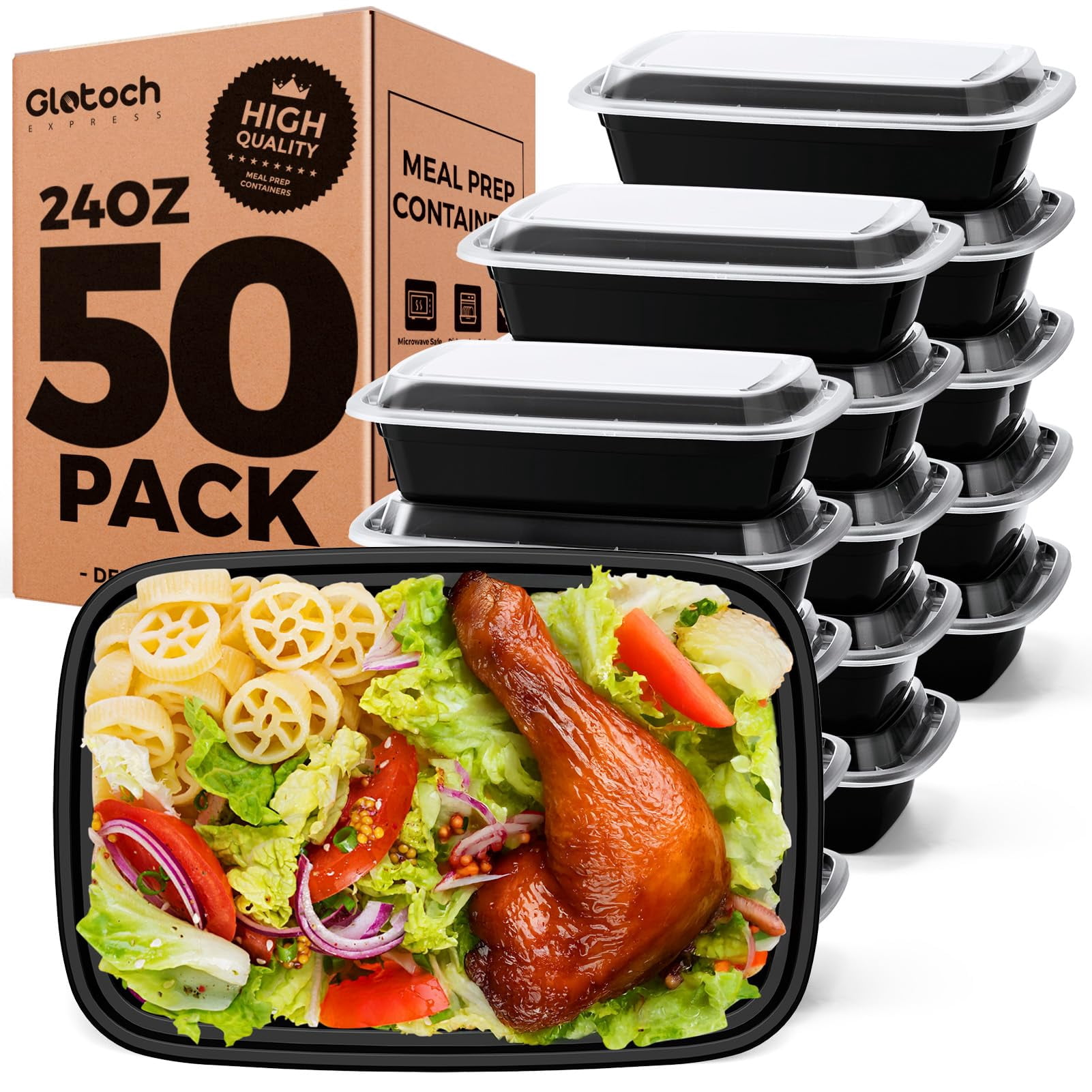 100-Piece (50-Pack) 24 OZ Meal Prep Containers Reusable with Lids ...