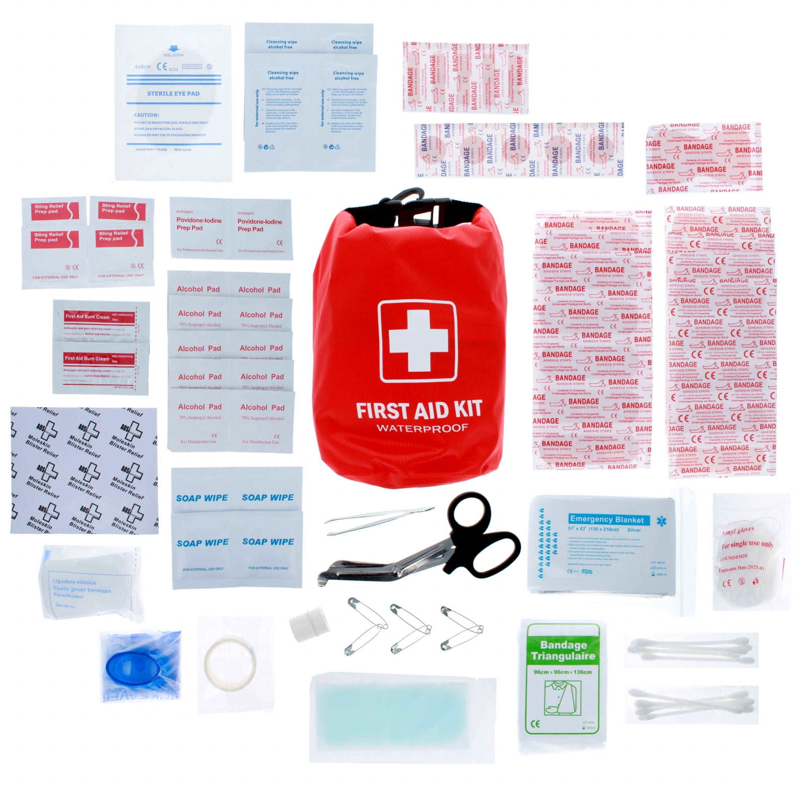 100 Piece ASR Outdoor First Aid Kit in Waterproof Dry Sack Emergency ...