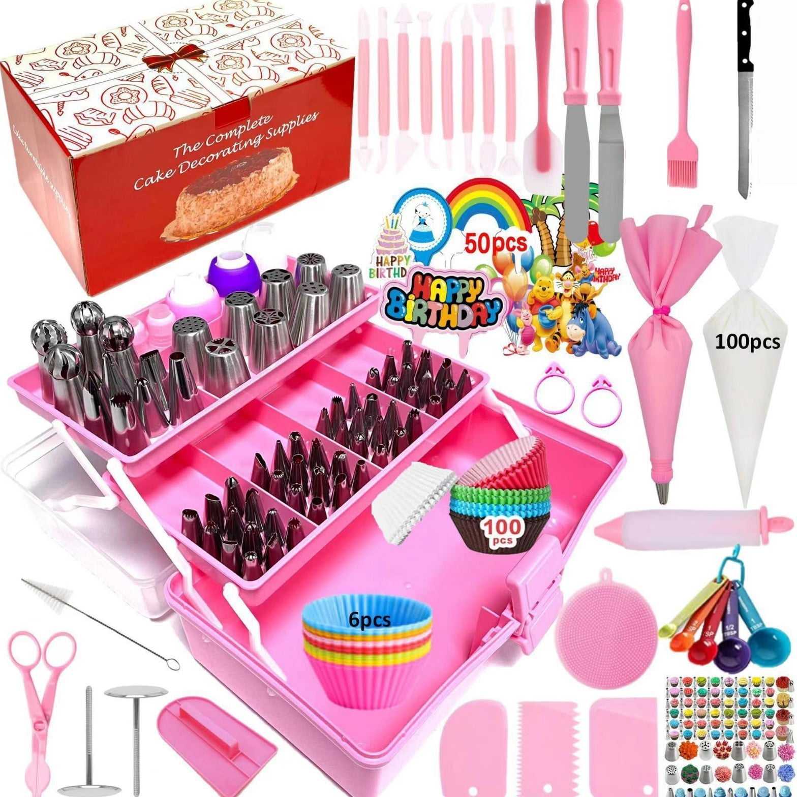 100+ Piece Cake Decorating Kit with Piping Bags & Icing Tips for Cakes ...
