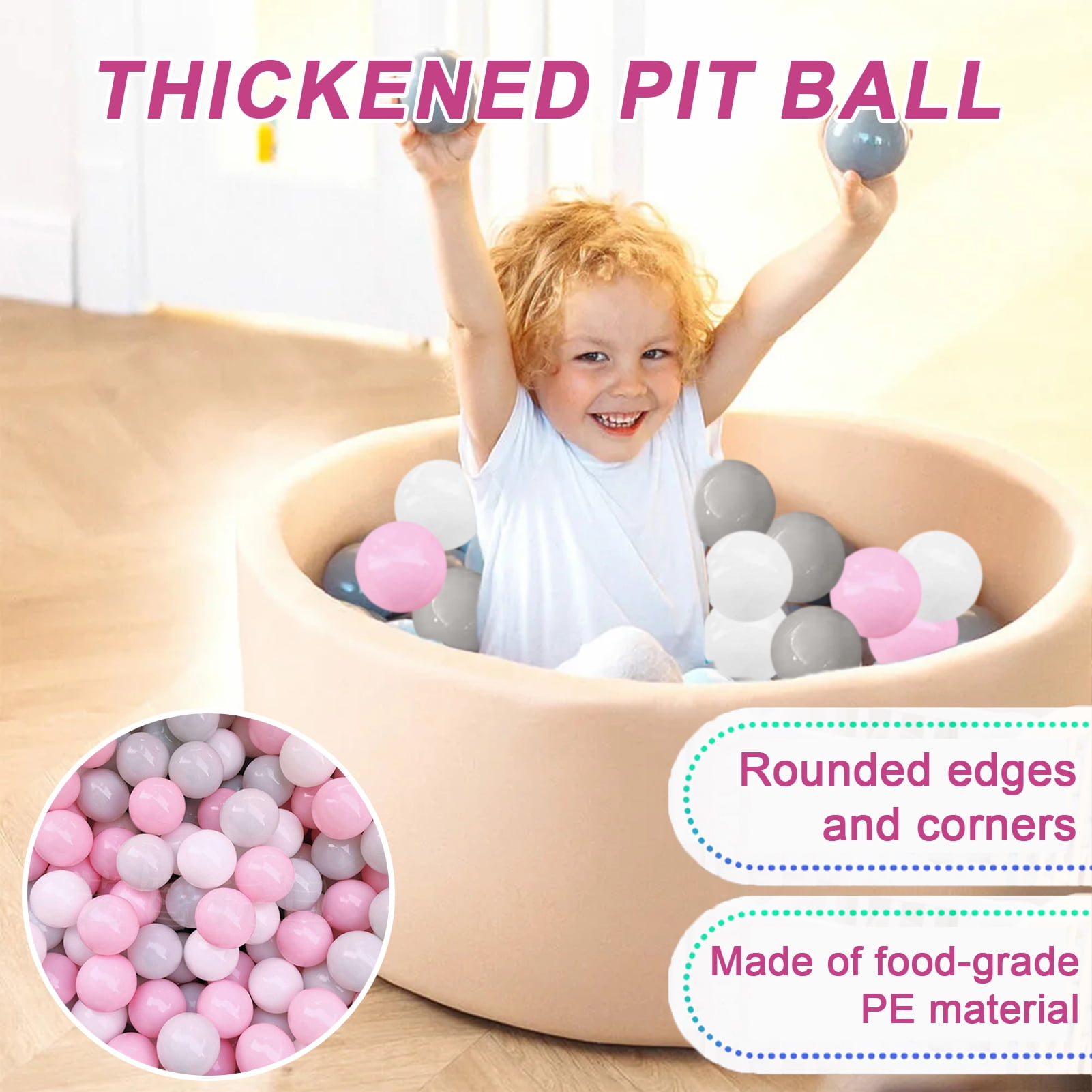 100-Piece Colorful Pit Ball Set - Thickened PE, Crush-Proof, BPA ...
