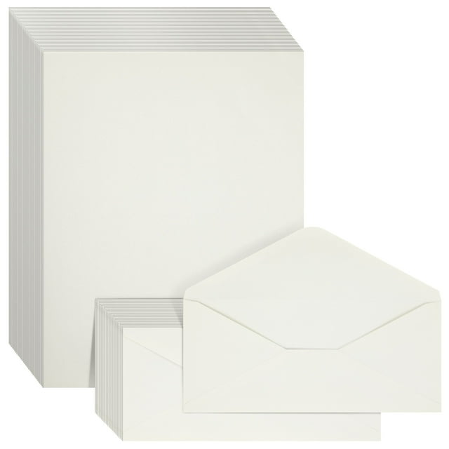 100-Pc Ivory Cotton Stationery Set: Paper & Envelopes for Letters ...