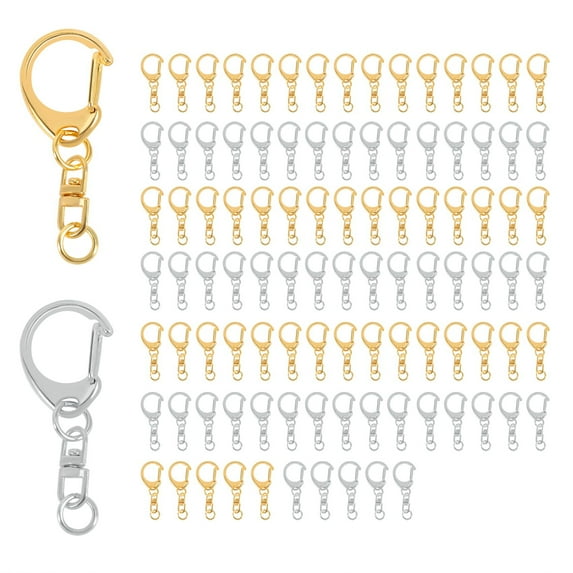 100 Piece D Hook Keychain Hardware with Jump Rings, Metal Split Key ...