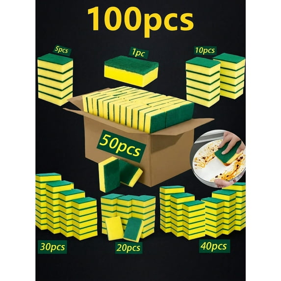 100-Piece Dishwashing Sponge & Scrubber Set, Multi-Shape for Pots, Pans ...