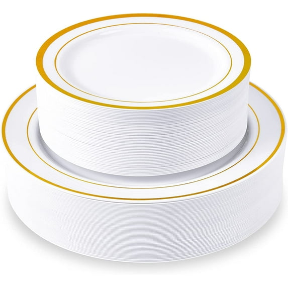100 Piece Disposable Gold Plastic Party Plates, Including 50 10 Inch ...