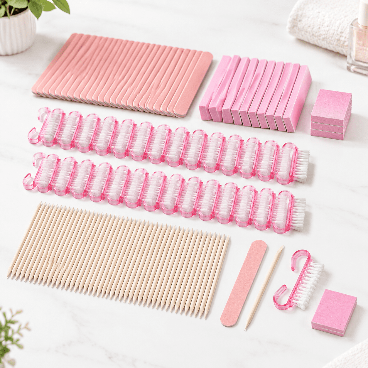 100-Piece Disposable Manicure Kit Bulk with Handle Grip Brush, Buffer ...