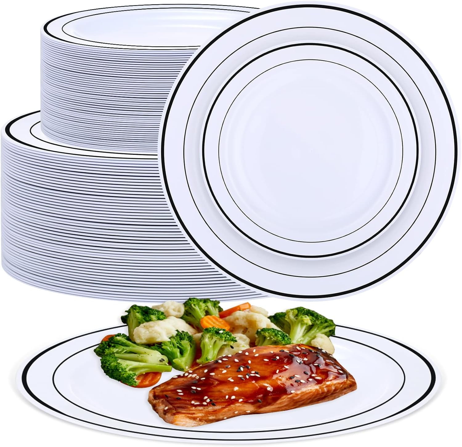 100-Piece Disposable Plastic Dinner and Dessert Plates Set – 10 Inch ...