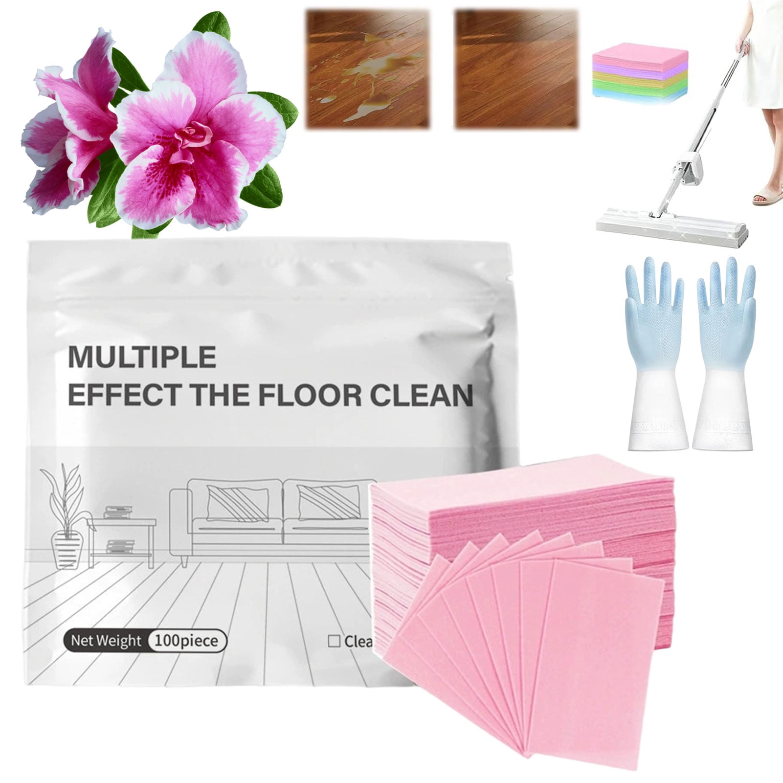 100 Piece Floor Cleaning Tablets Multi-Surface Cleaner, Multiple Effect ...