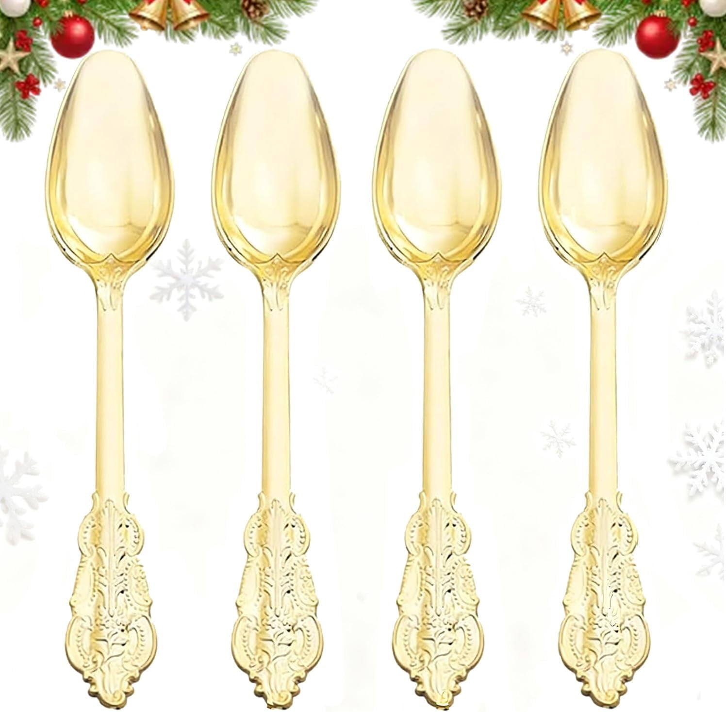 100 Piece Gold Plastic Spoons Disposable - 6.93 Inch Baroque Gold ...