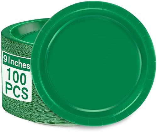 100 Piece Green Paper Plates - 9" Heavy Duty Round Party Dinner Plates ...