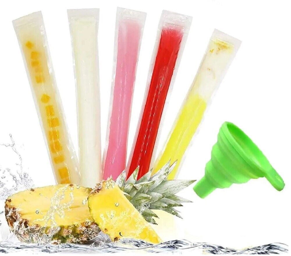 100 Piece Ice Pop Freezer Tube Pouches BPA Free Popsicle Mold Bags with ...