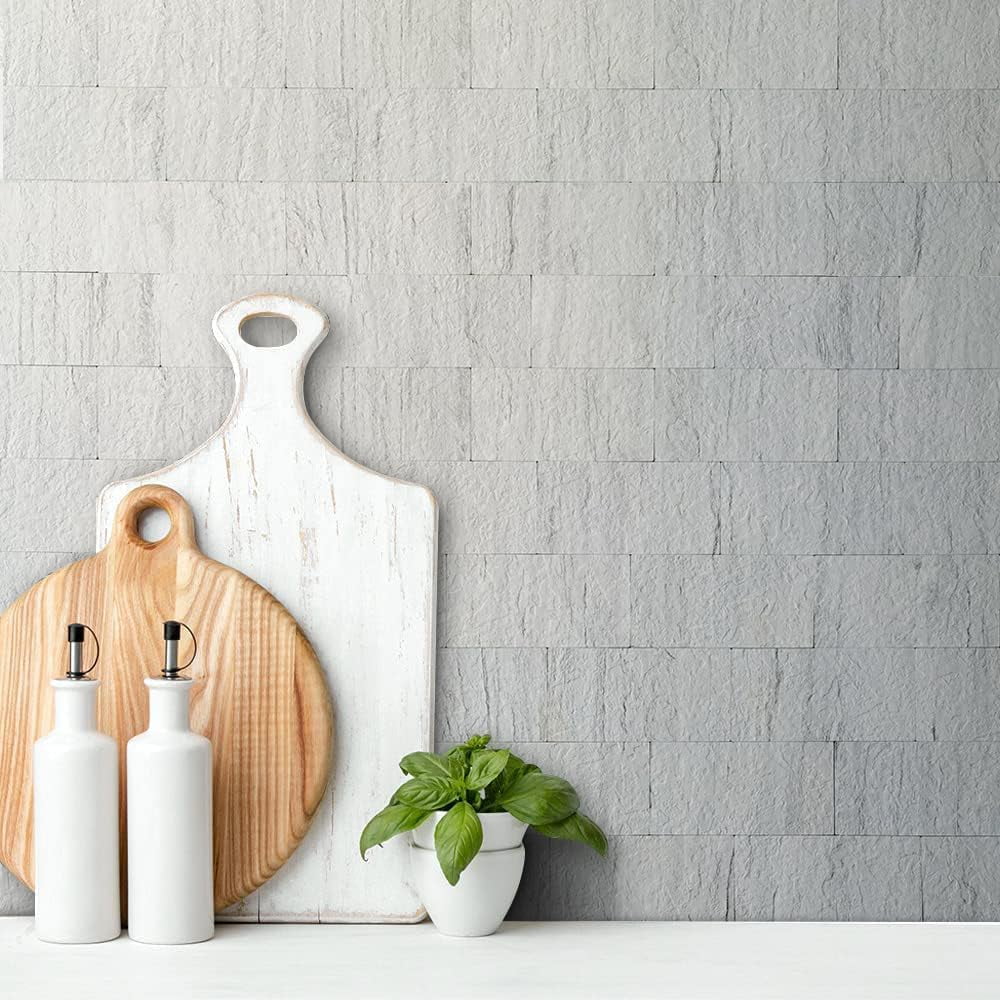 100-Piece Light Shale Peel And Stick Backsplash Wall Tiles, 3" X 6" Pvc ...