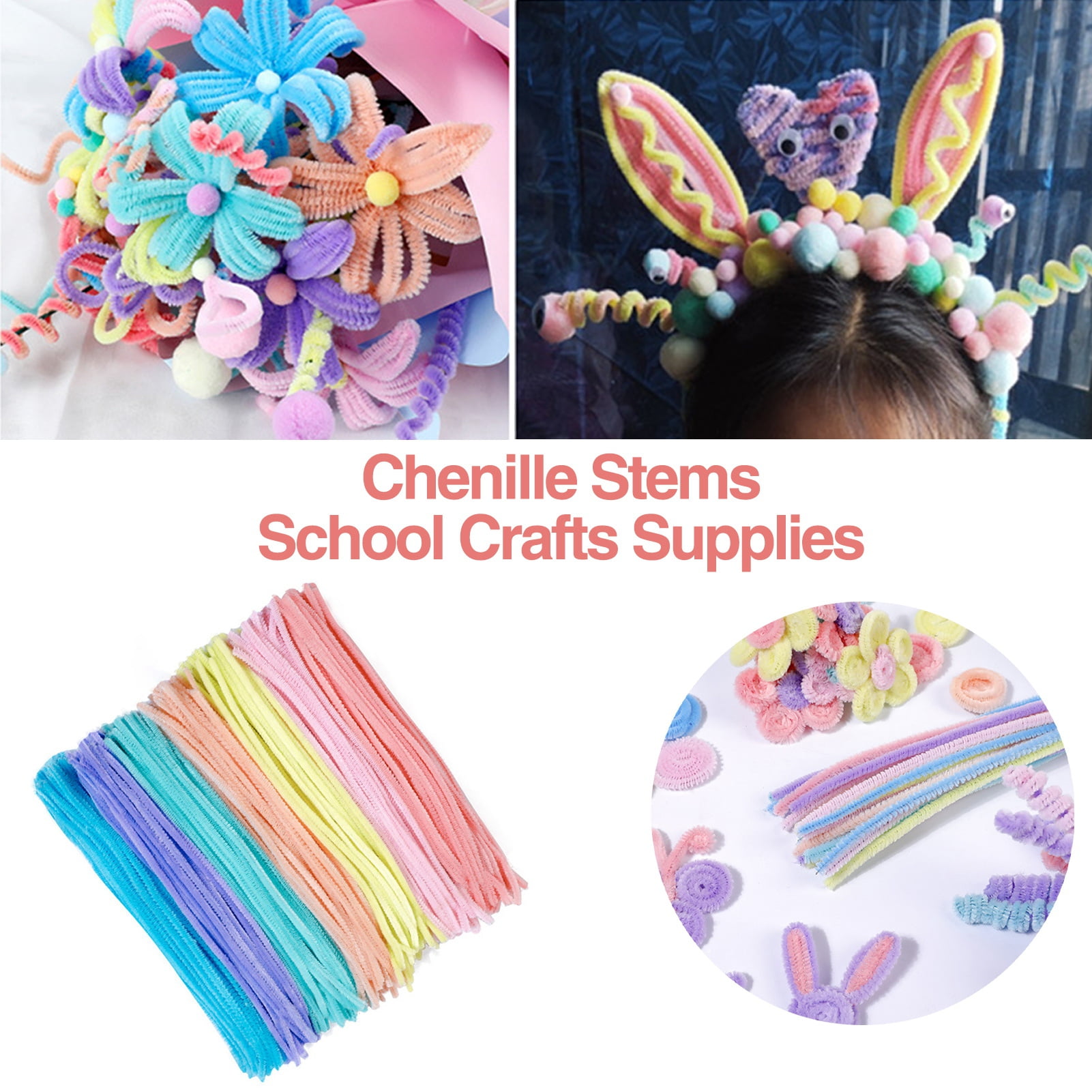 100-Piece Multi-Color Chenille Stems Craft Kit - Flexible Wire for Children's DIY Craft Projects ...