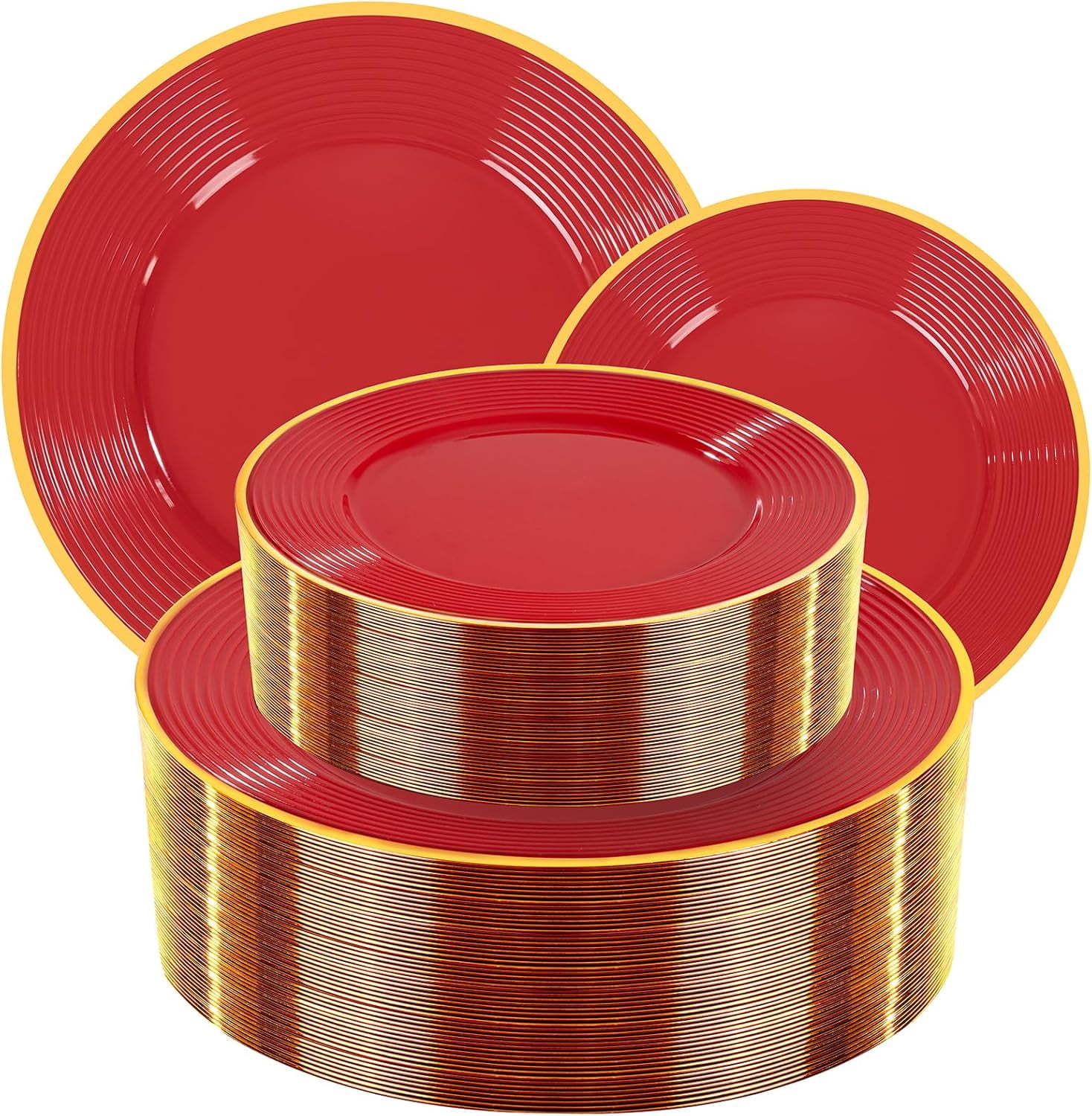 100-Piece Red Gold Heavy-Duty Disposable Plastic Plates – 50 Large (10 ...