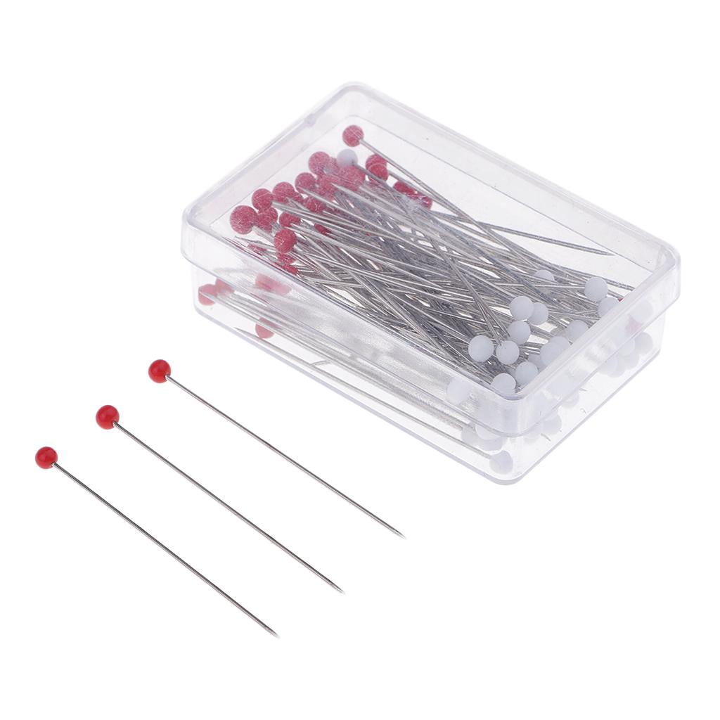 100 Piece Red White Sewing Pins Ball Glass Head Pins Straight Quilting ...