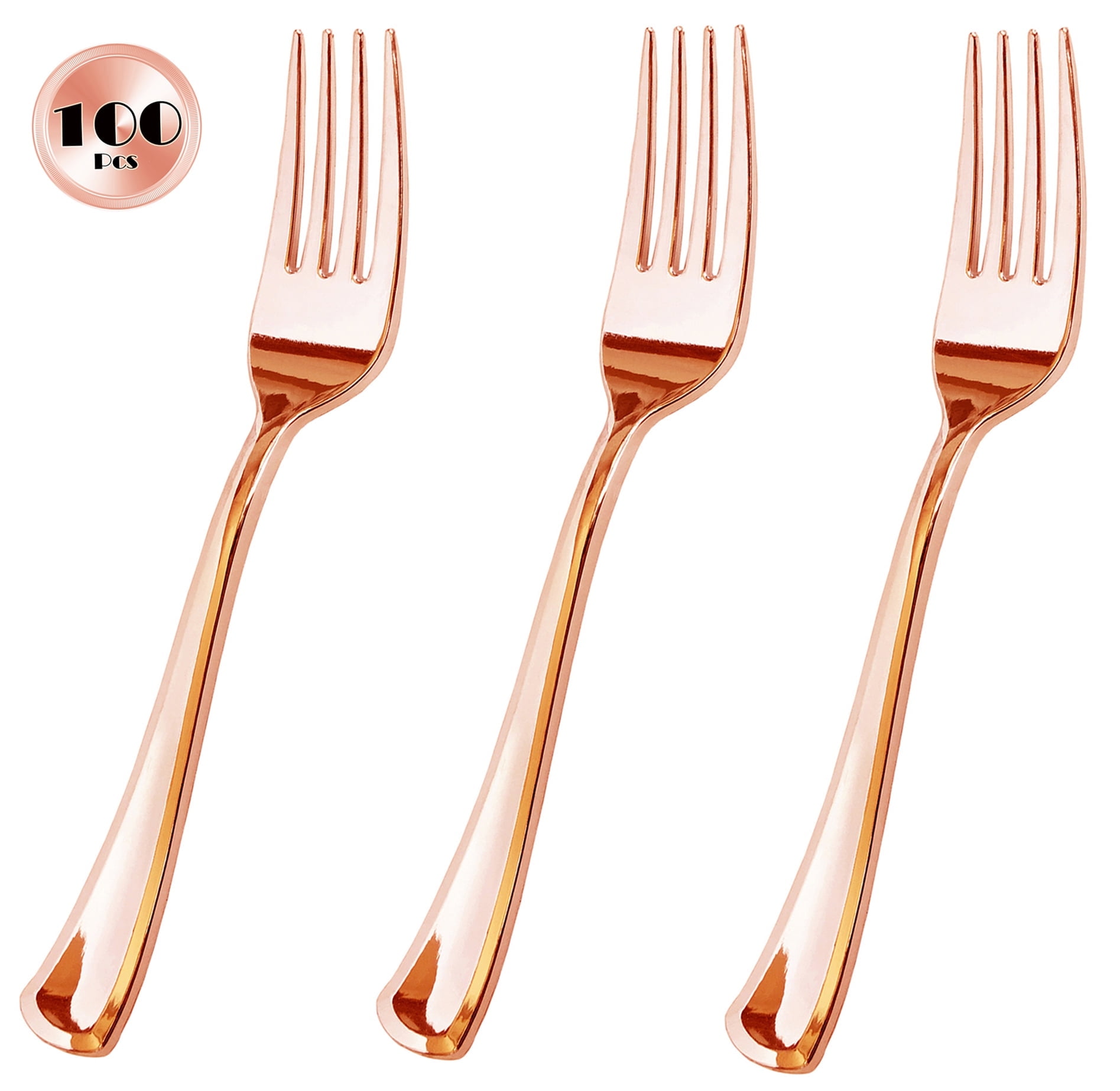 JL Prime's 100 Piece Rose Gold Fancy Plastic Flatware Set - Elegant ...