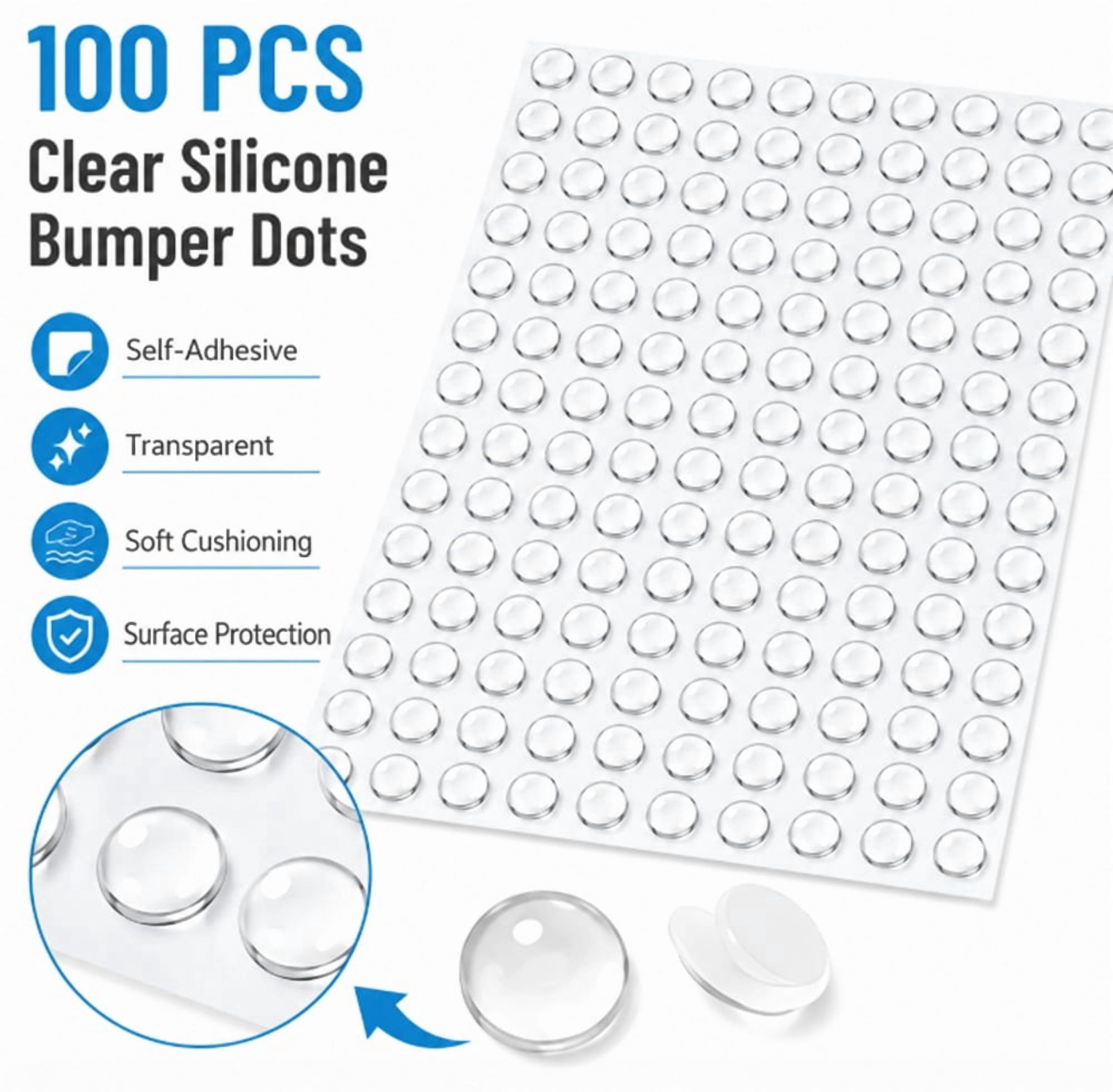 100 Piece Silicone Rubber Cabinet Door Pads, Clear Bumper Pads for ...