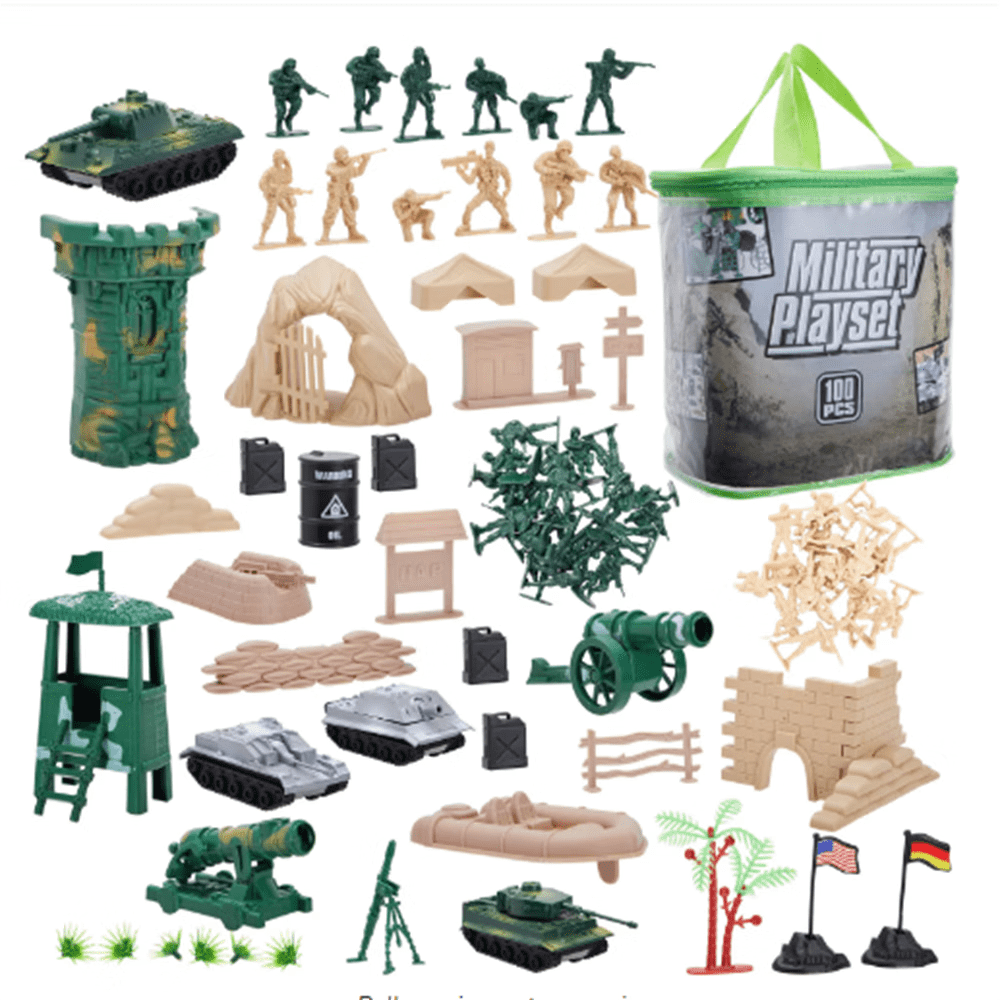 100 Piece Small Soldier Toys Playset for Boys in 2 Colors, Battlefield ...