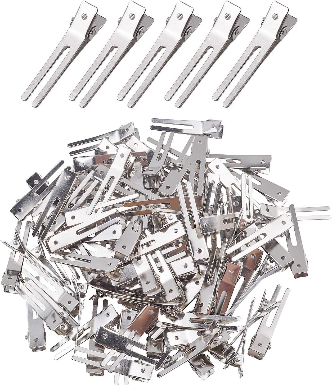 100 Pieces 1.8 Inches Double Prong Pin Curl Hair Clips Metal Alligator ...