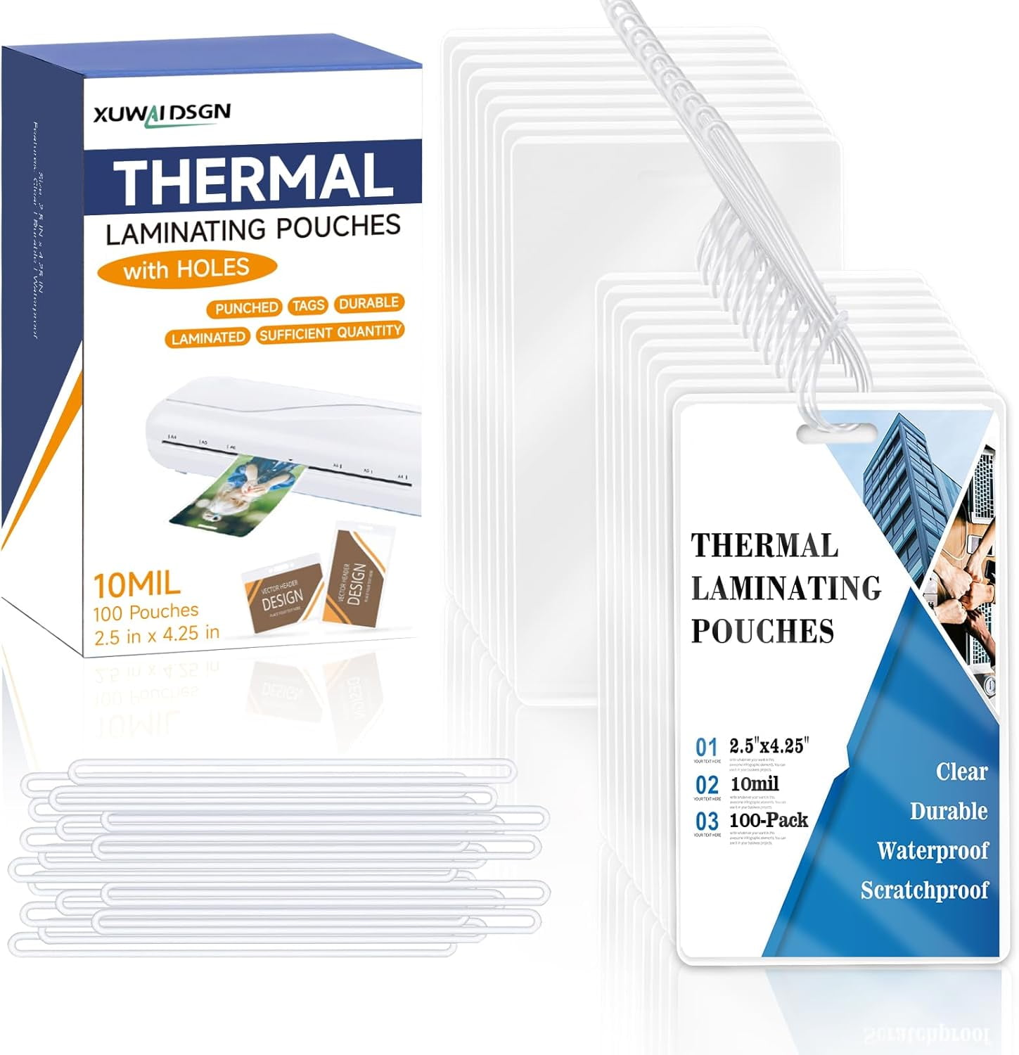 100 Pieces 10 Mil 2 1/2" x 4 1/4" Laminating Pouches with Slot Hole ...