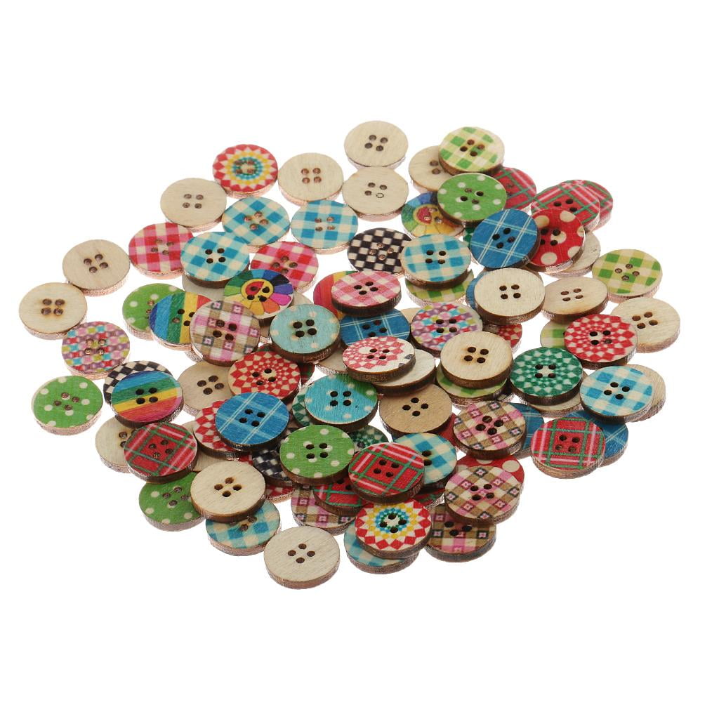 100 Pieces 15mm Assorted Candy Color Round Shaped Wooden Buttons ...