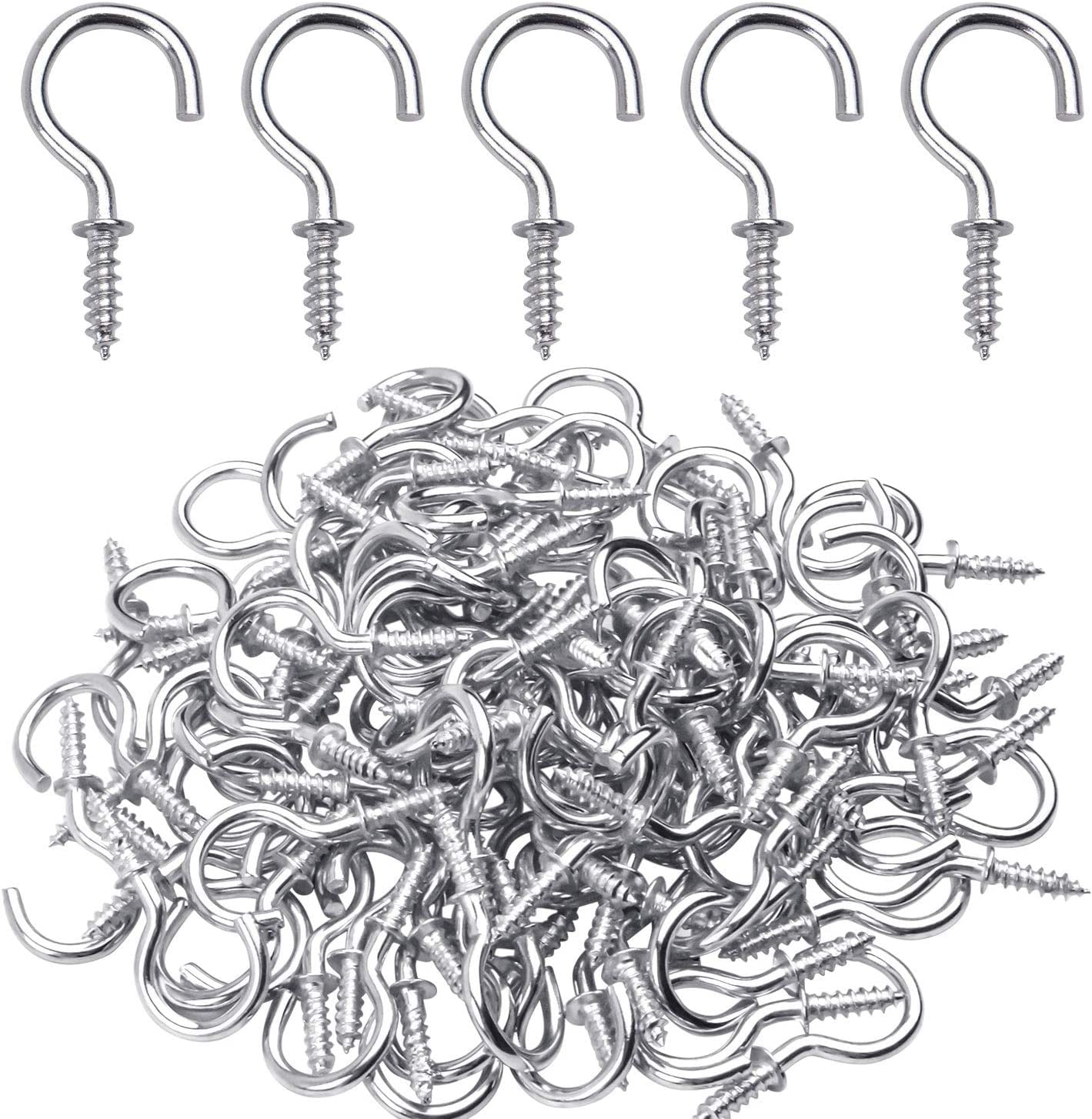 100 Pieces 3/4 Inch Cup Hooks Screw-in Hooks for Hanging Plants Mug Cup ...