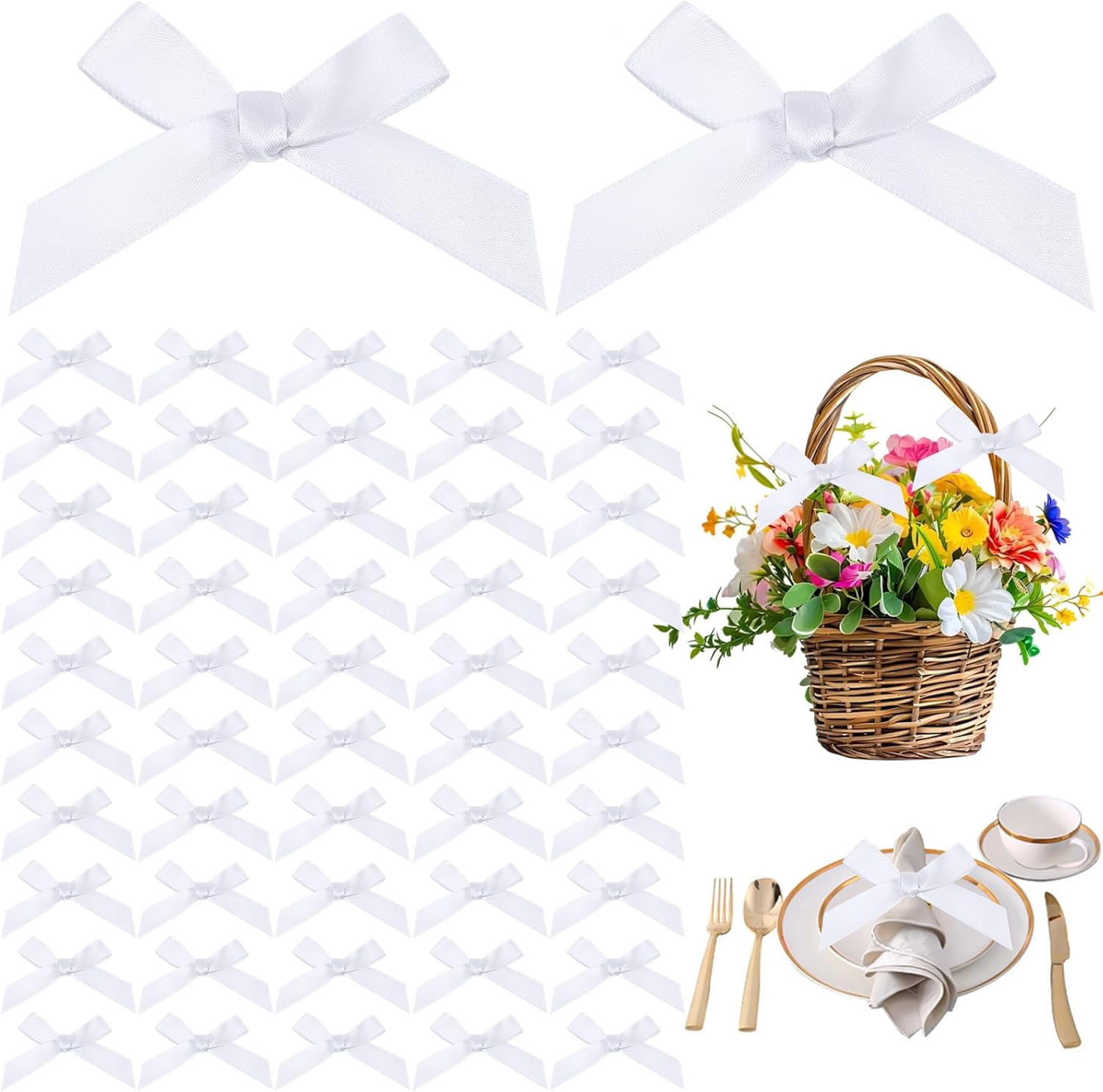 100 Pieces 4.5" Solid White Mini Twist Tie Bows for Gift Wrapping ...