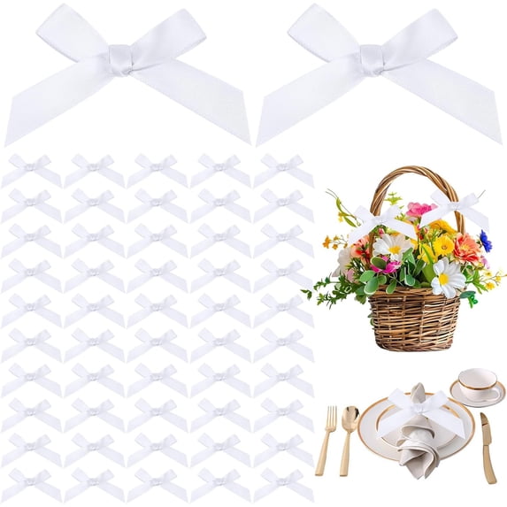 100 Pieces 4.5" Solid White Mini Twist Tie Bows for Gift Wrapping ...