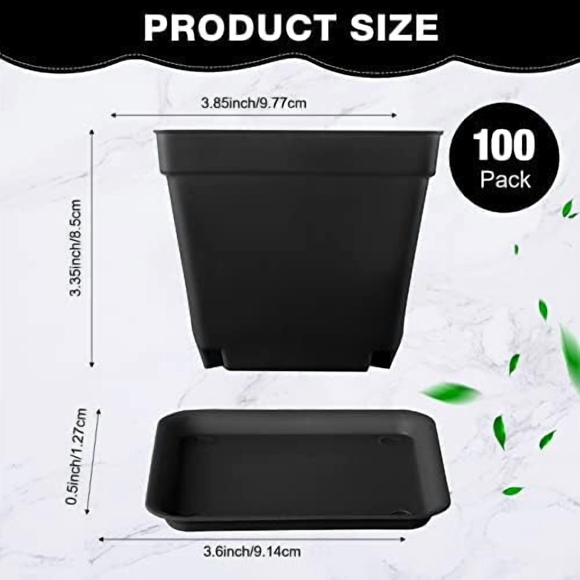 100 Pieces 4 Inch Flower Pots Square Plants Nursery Pot Plastic Plant ...